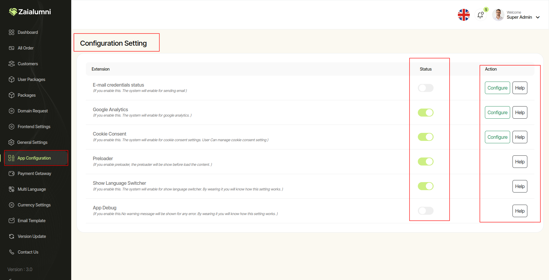 Super Admin addon - Zaialumni Documentation